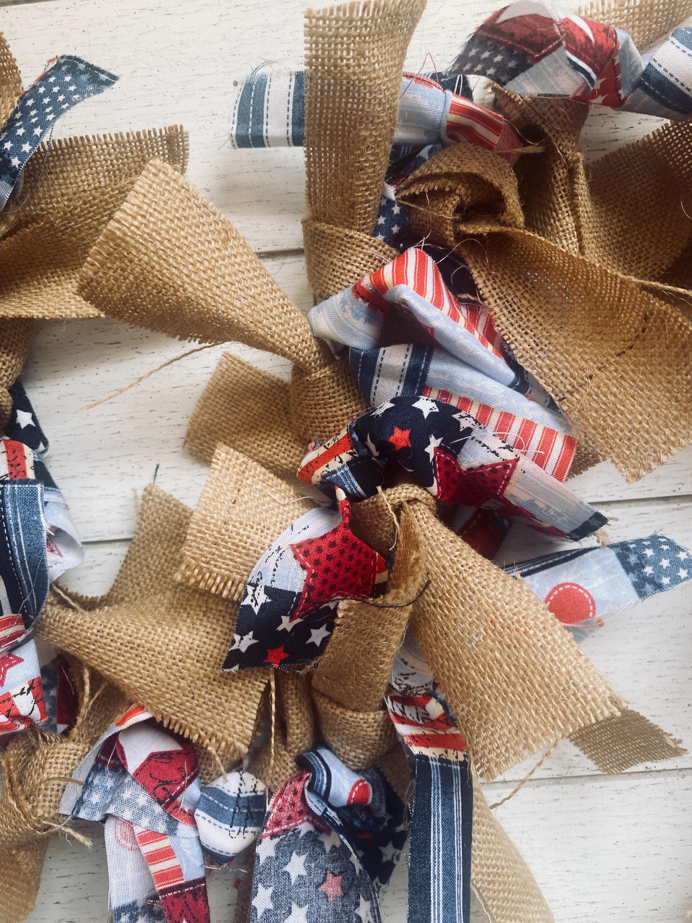 Rustic Farmhouse 4th of July Red White Blue Flag Pattern Ribbon and ...
