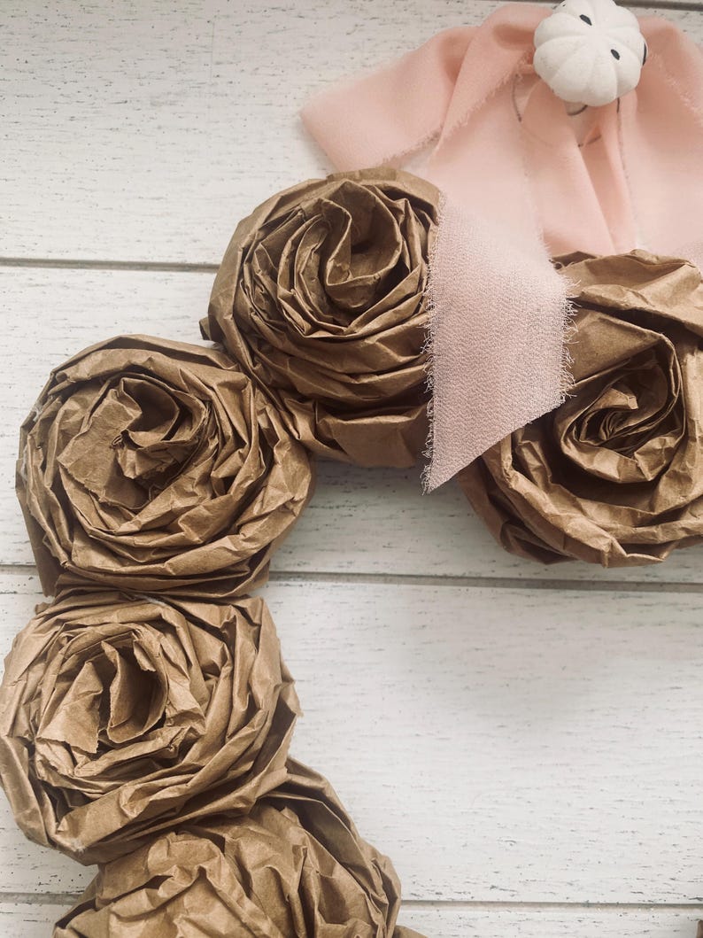 Paper Bag Roses 10" Heart Shaped Boho Romantic Rustic Farmhouse Wreath ...