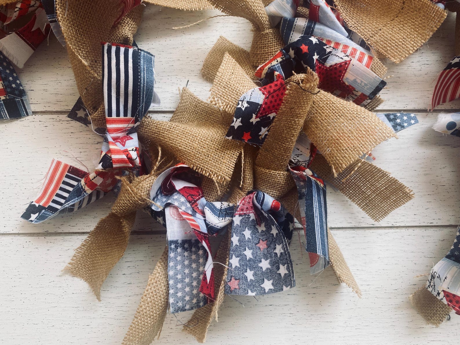 Rustic Farmhouse 4th of July Red White Blue Flag Pattern Ribbon and ...