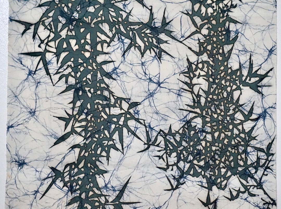 Vintage Japanese Kimono Fabric - Indigo Bamboo Roketsuzome Cotton ...