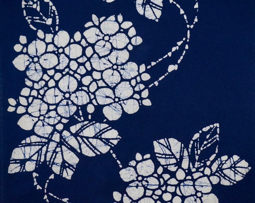 Vintage Japanese Indigo Roketsuzome Ajisai Cotton Yukata Fabric - Etsy