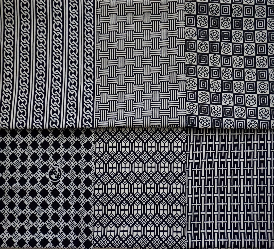 Vintage Japanese Kimono Fabric Indigo Cotton Yukata Fabric Pack of 6 ...