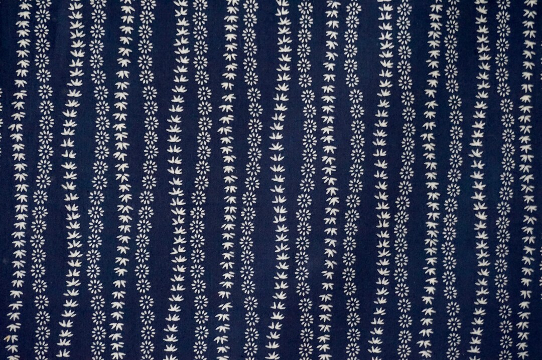 Vintage Japanese Kimono Fabric Indigo Kiku Sasa Tatewaku Cotton Yukata ...