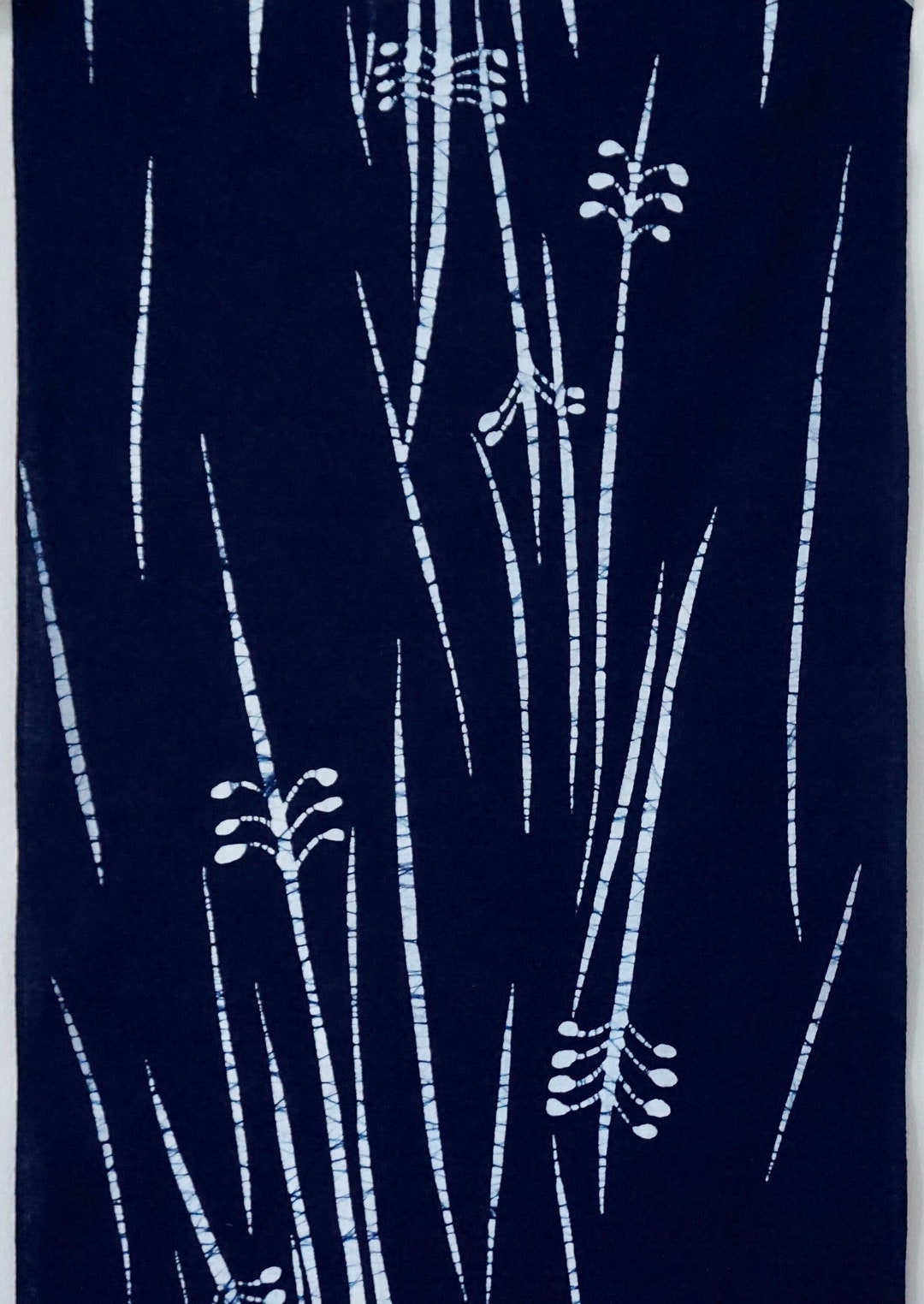 Vintage Japanese Kimono Fabric Indigo Roketsuzome Grass Cotton Yukata ...