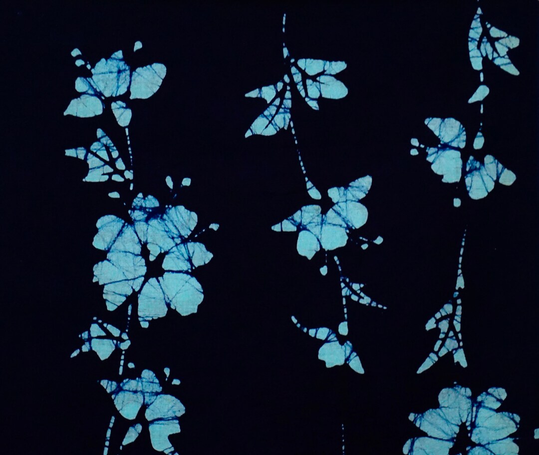 Vintage Japanese Kimono Fabric - Indigo Roketsuzome Floral Cotton ...