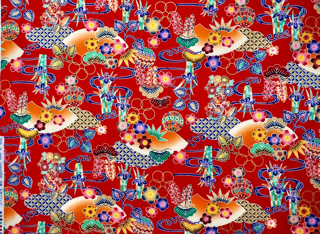 Japanese Kimono Fabric Okinawa Bingata Floral Printed Cotton Fabric - Etsy
