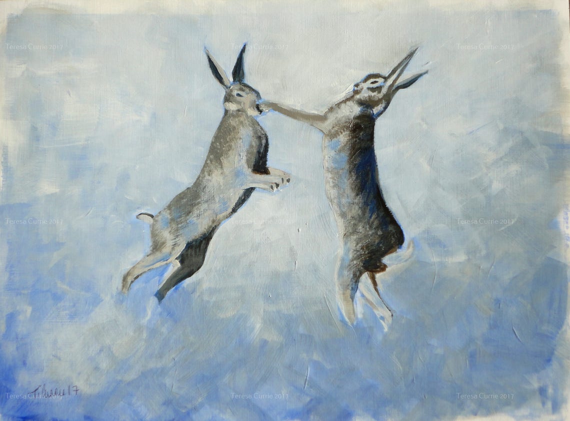 Boxing Hares Original Acrylic Painting 12 X 16 Unmounted - Etsy