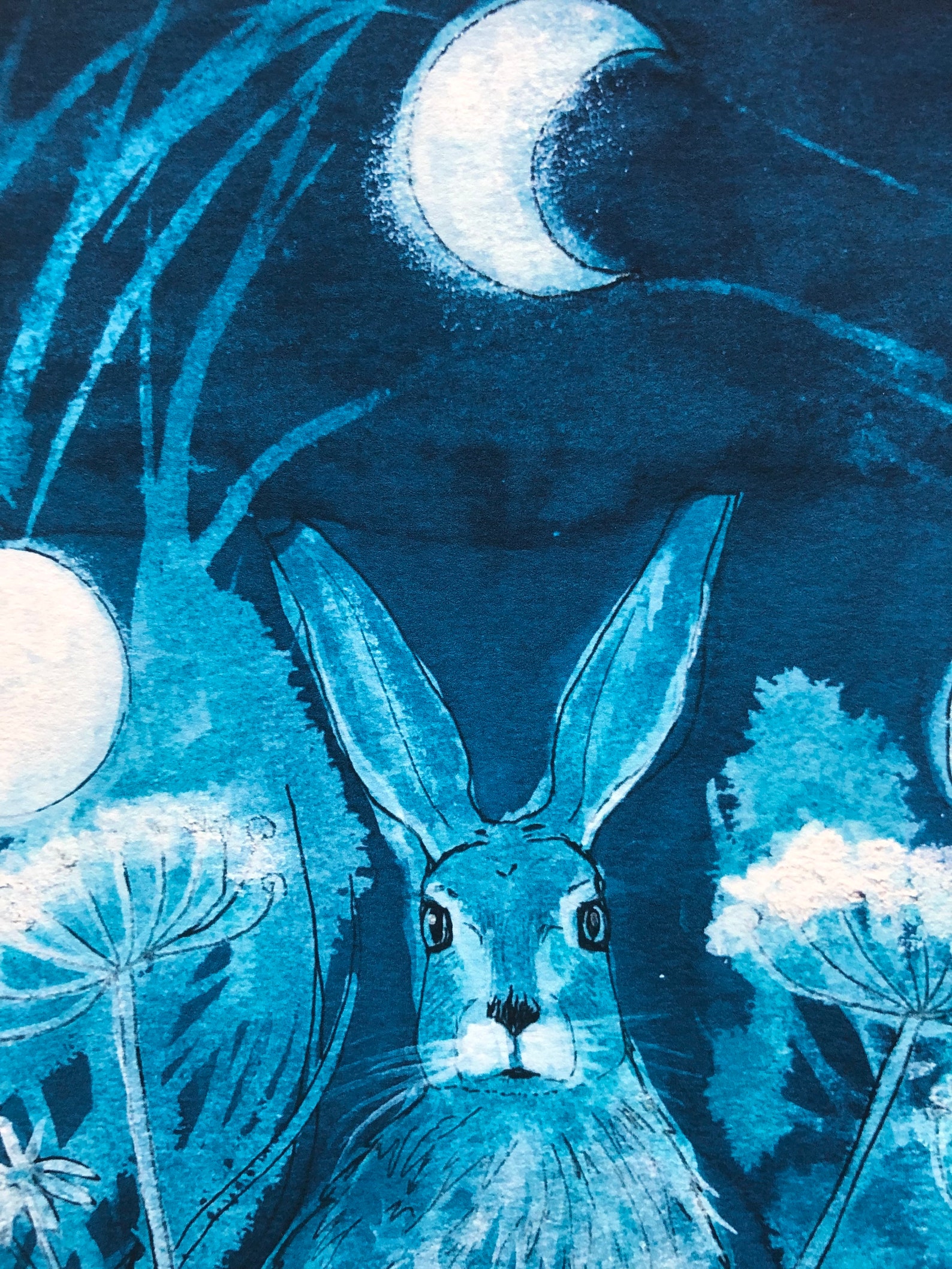 Moon Hare open edition digital print on 140lbs watercolour | Etsy