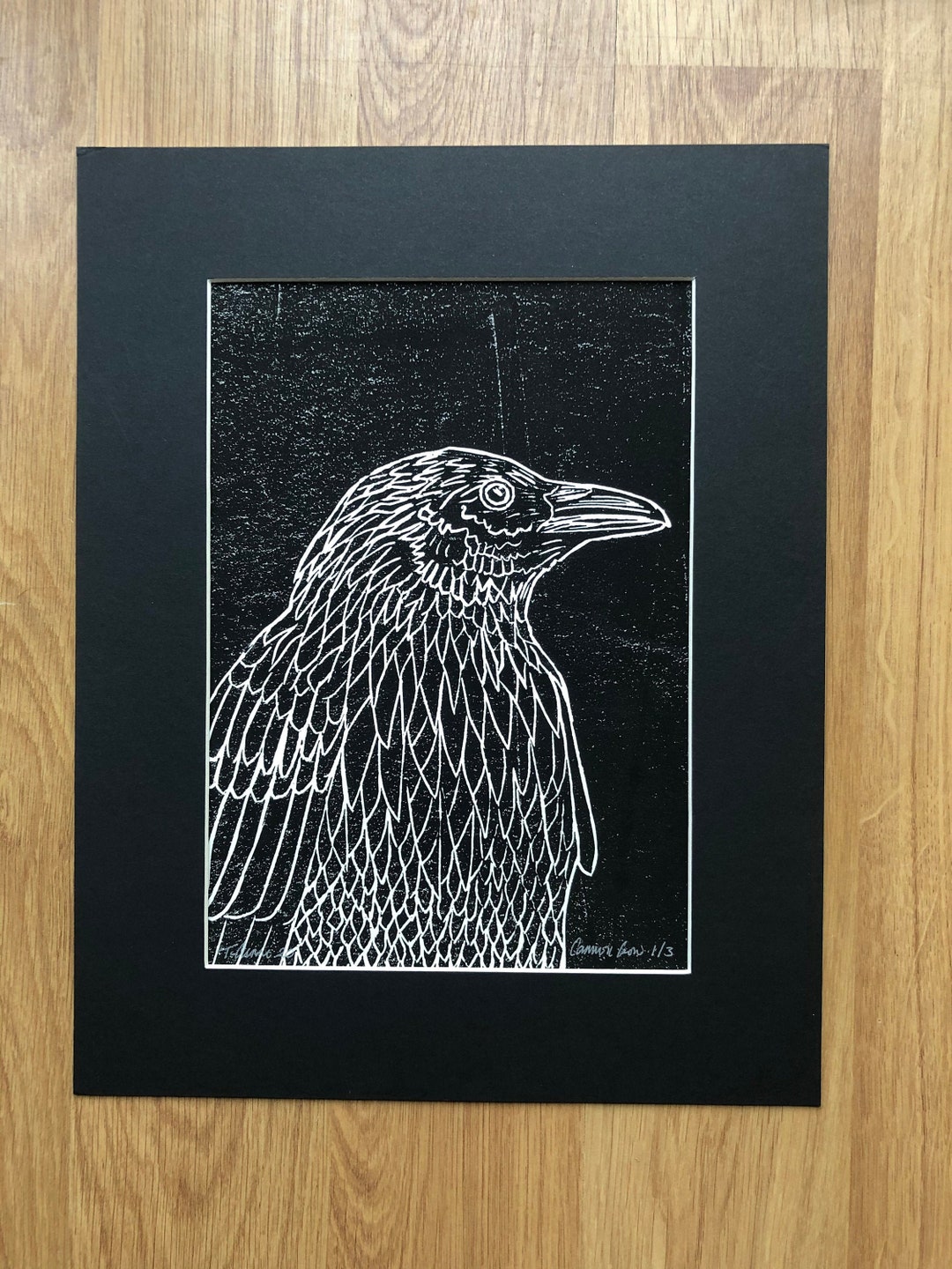 Crow, Original Lino Cut Print, Mounted Ready to Frame 14” X 11” - Etsy