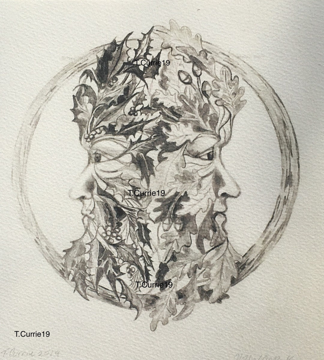 The Holly and Oak King, Digital Print From Original Graphite Artwork ...