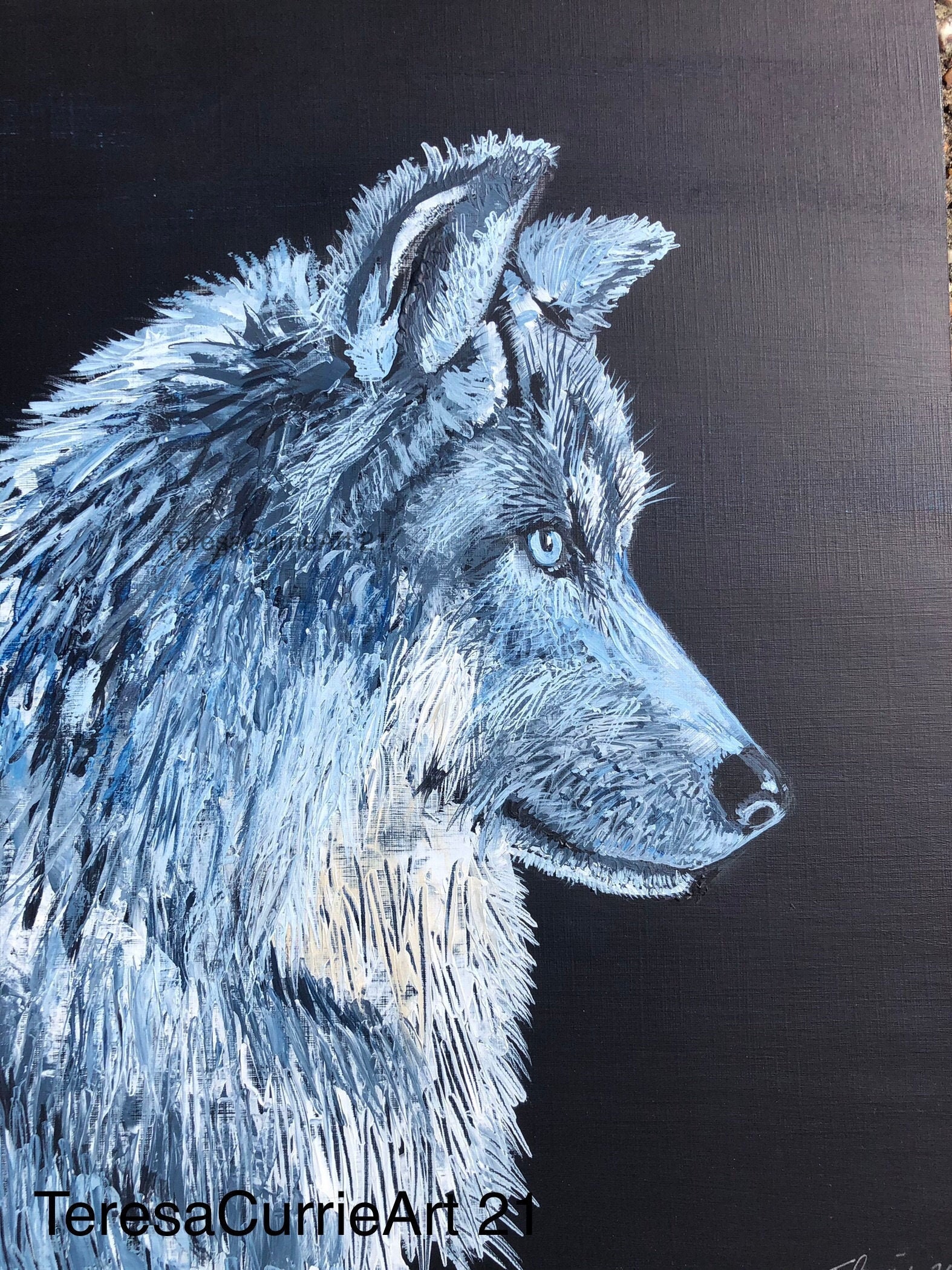 Lobo gris pintura original con cuchillo de paleta en acrílico - Etsy España