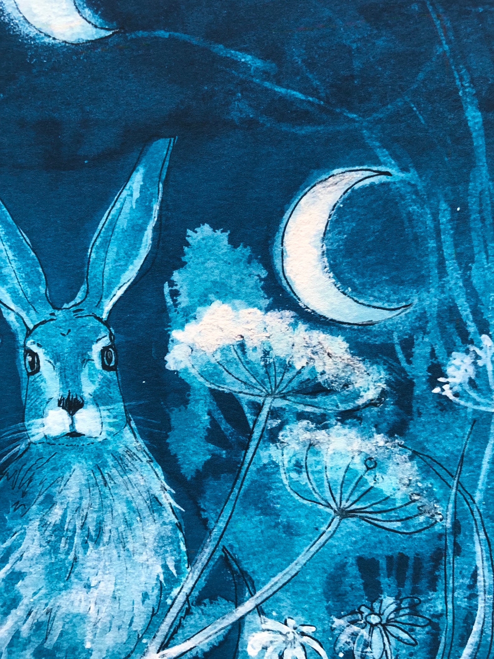 Moon Hare open edition digital print on 140lbs watercolour | Etsy