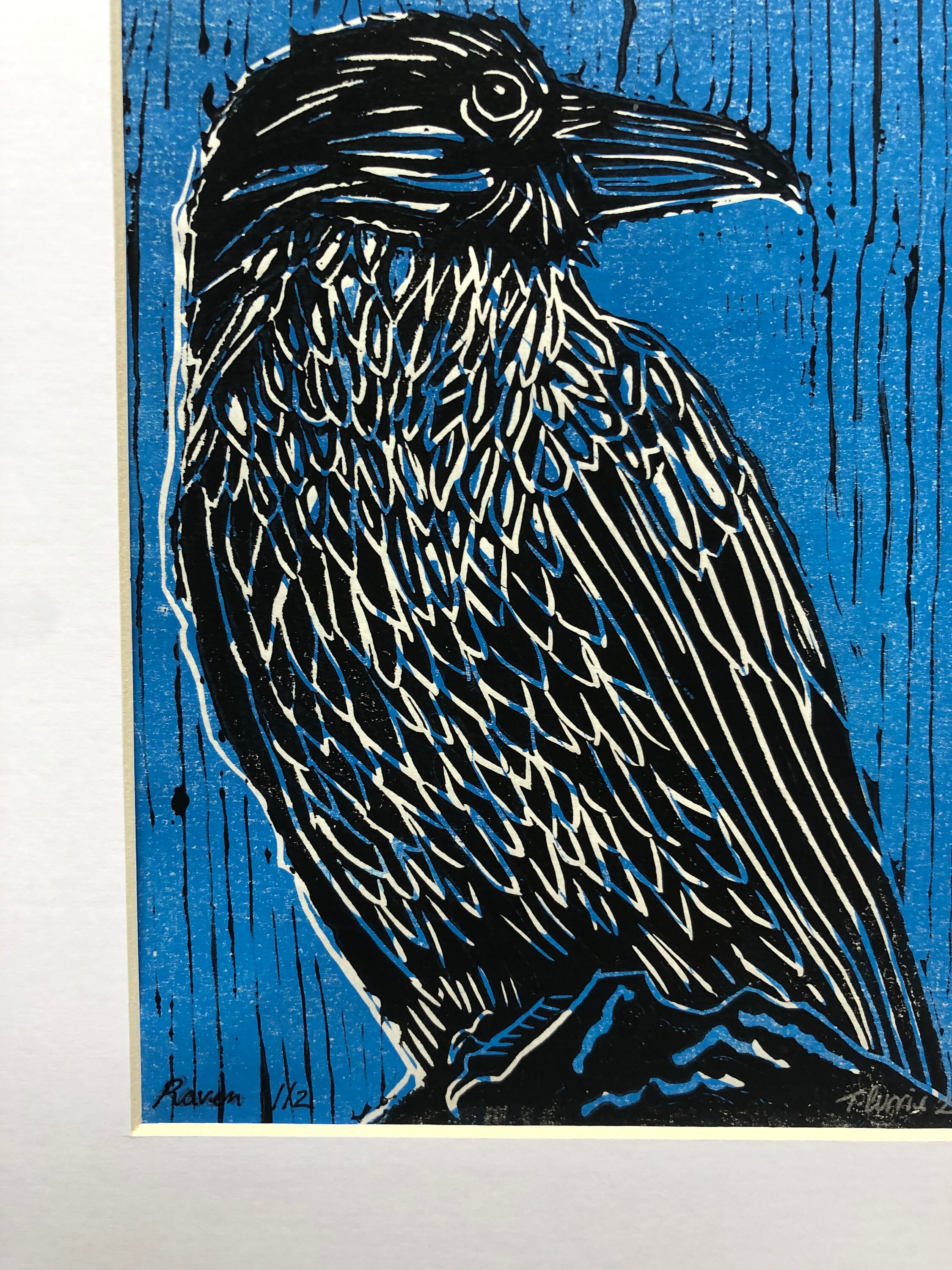 Raven unique original Linocut print mounted ready to frame | Etsy