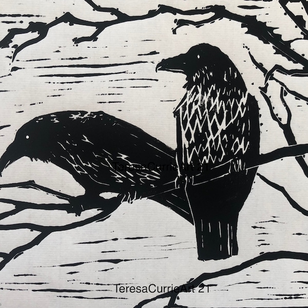 Crow Linocuts - Etsy