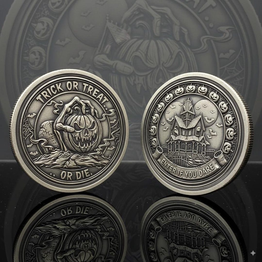 Halloween Haunted House Brass Coin – Laser Engraved Collectible - Etsy