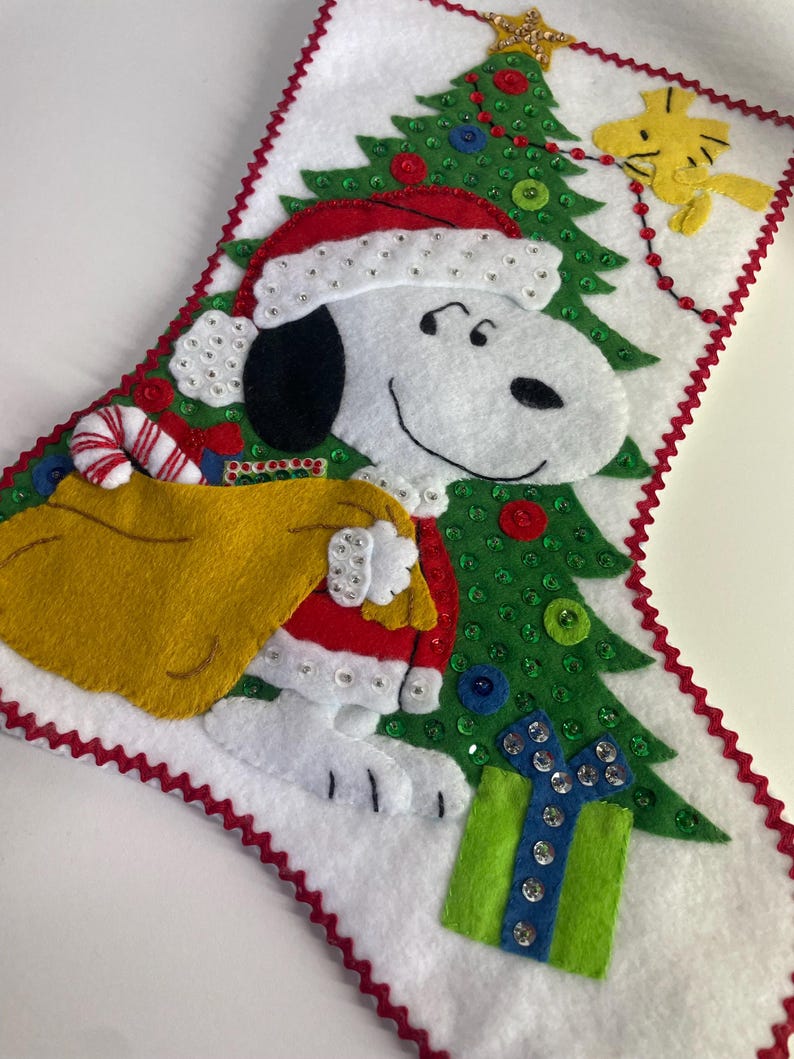 Vintage 1980s Snoopy/woodstock/peanuts Christmas Stocking jeweled ...