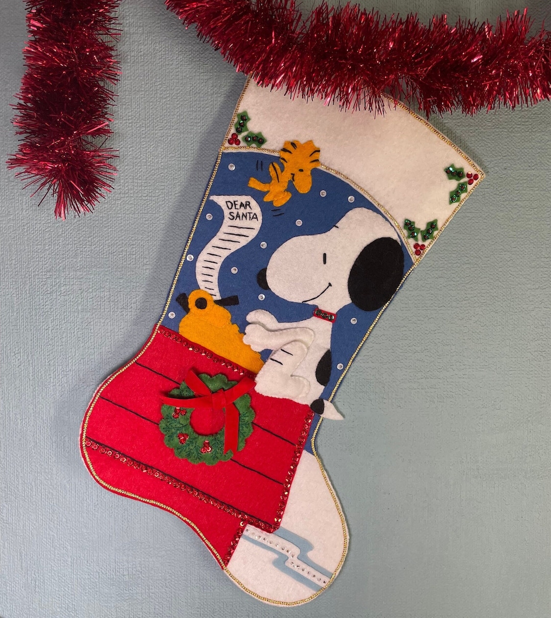 Vintage 1980s Snoopy/woodstock/peanuts Christmas Stocking - Etsy
