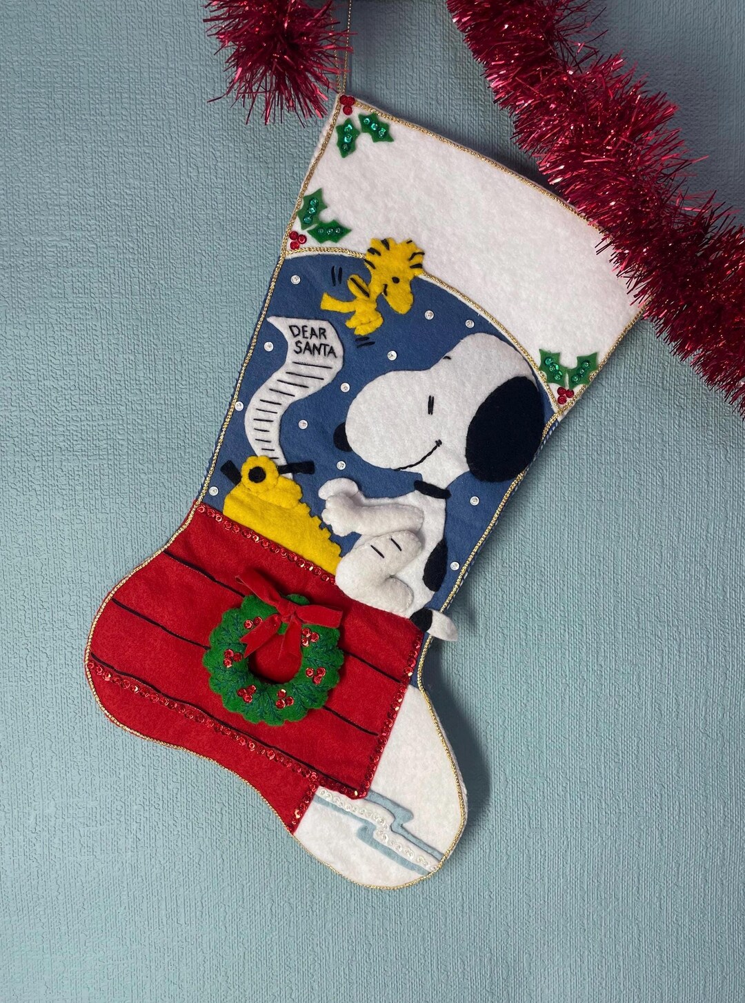 Vintage 1980s Snoopy/woodstock/peanuts Christmas Stocking - "jeweled My ...