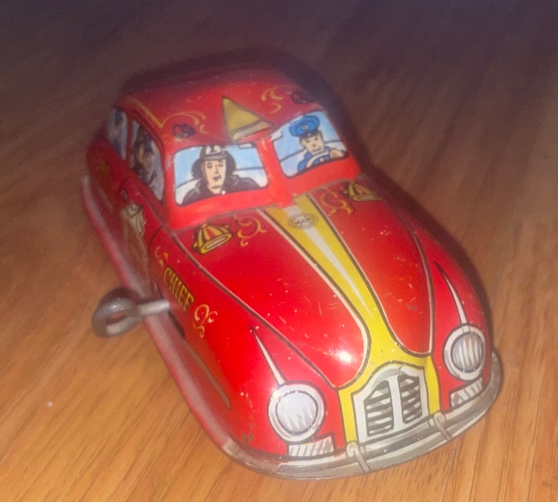 Vintage Tin Fire Dept.car Wind up 50's - Etsy
