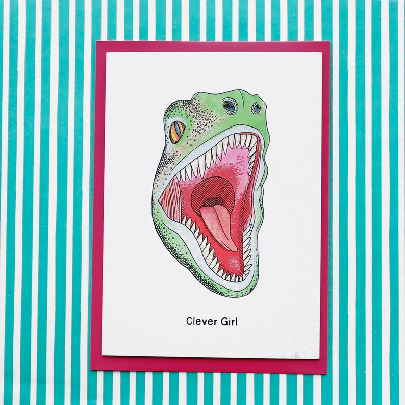 Dinosaur Velociraptor Jurassic Park 'clever Girl' Card | Etsy