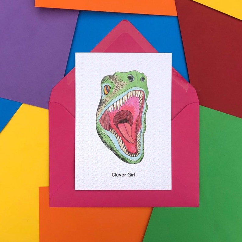 Dinosaur Velociraptor Jurassic Park 'clever Girl' Card | Etsy