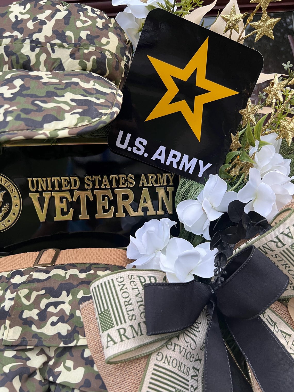 United States Army Veteran Deco Mesh Wreath Memorial Day Veterans Day ...
