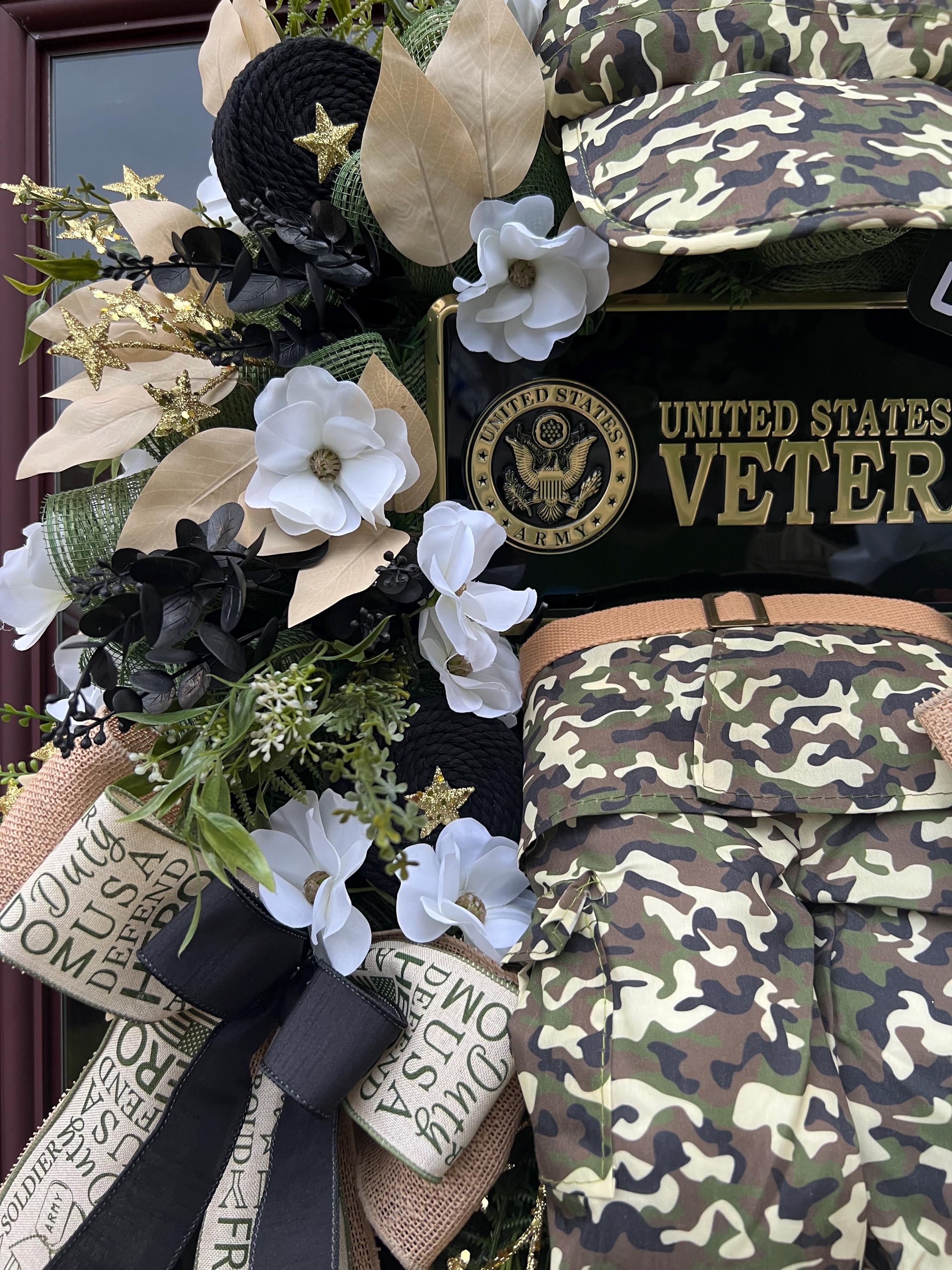 United States Army Veteran Deco Mesh Wreath Memorial Day Veterans Day ...