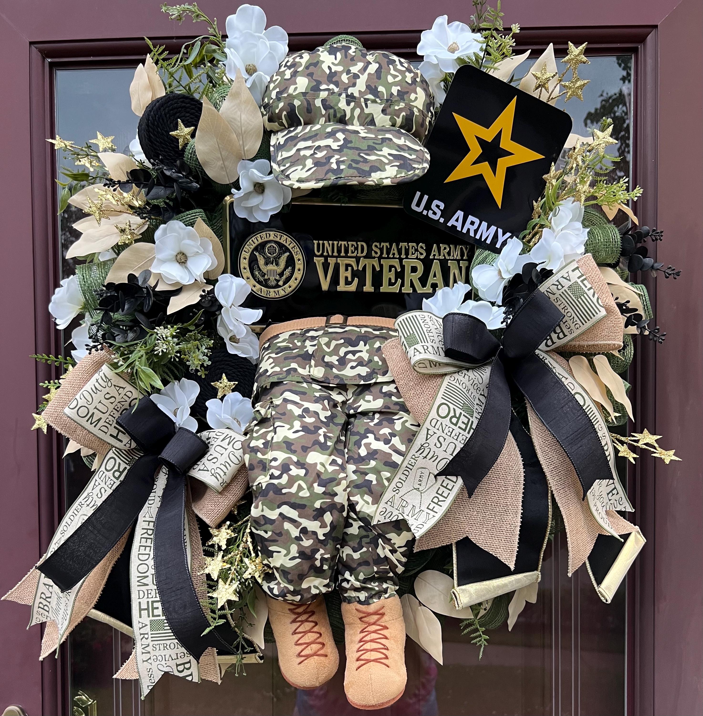United States Army Veteran Deco Mesh Wreath Memorial Day Veterans Day ...