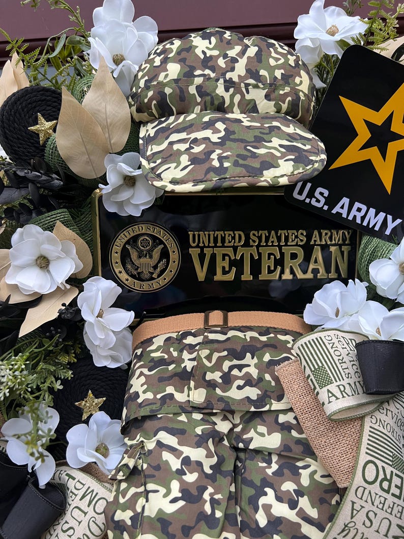 United States Army Veteran Deco Mesh Wreath Memorial Day Veterans Day ...