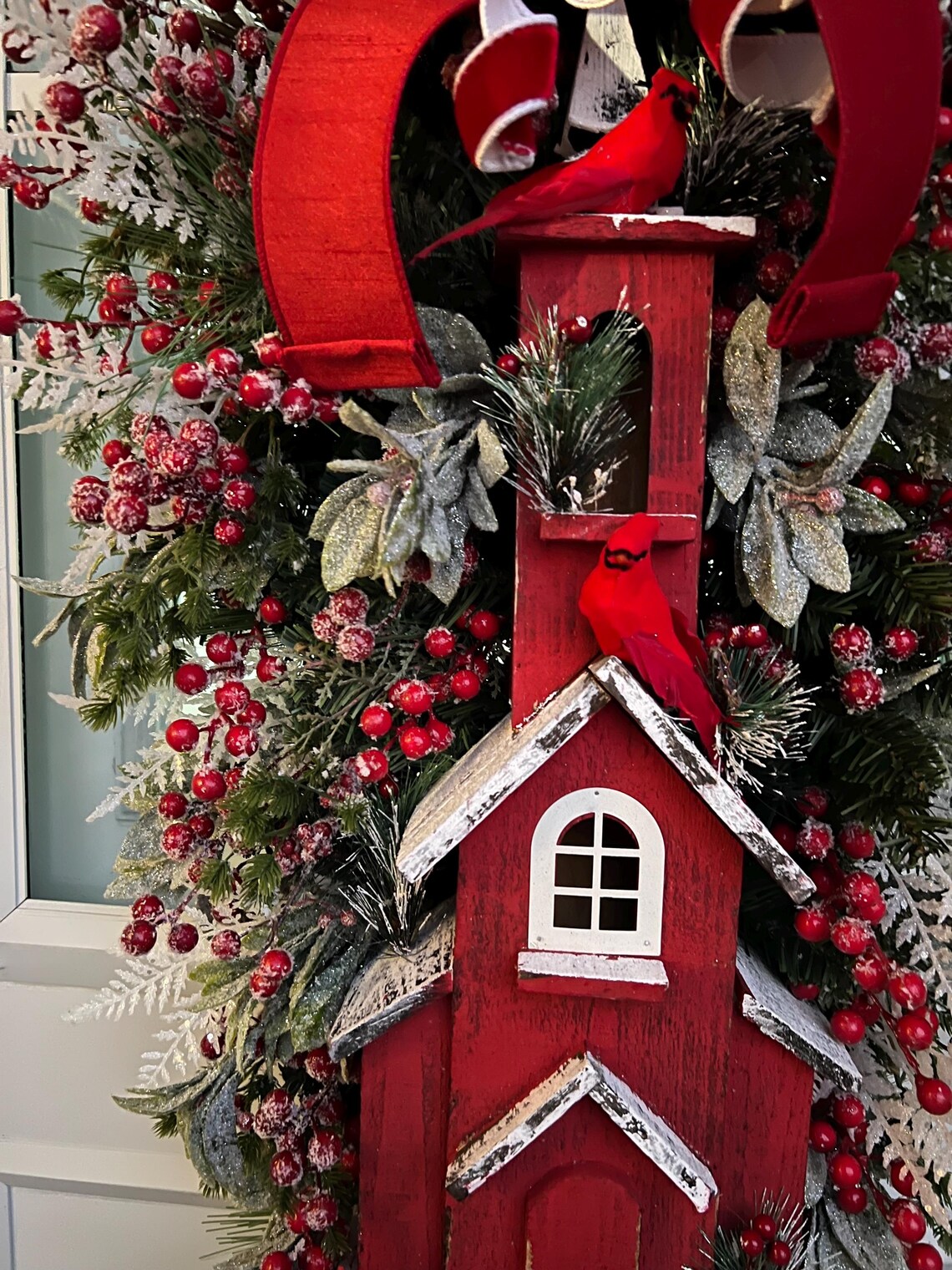 Christmas Berry Wreath Swag With Church - Etsy