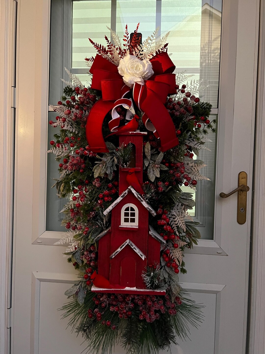 Christmas Berry Wreath Swag With Church - Etsy