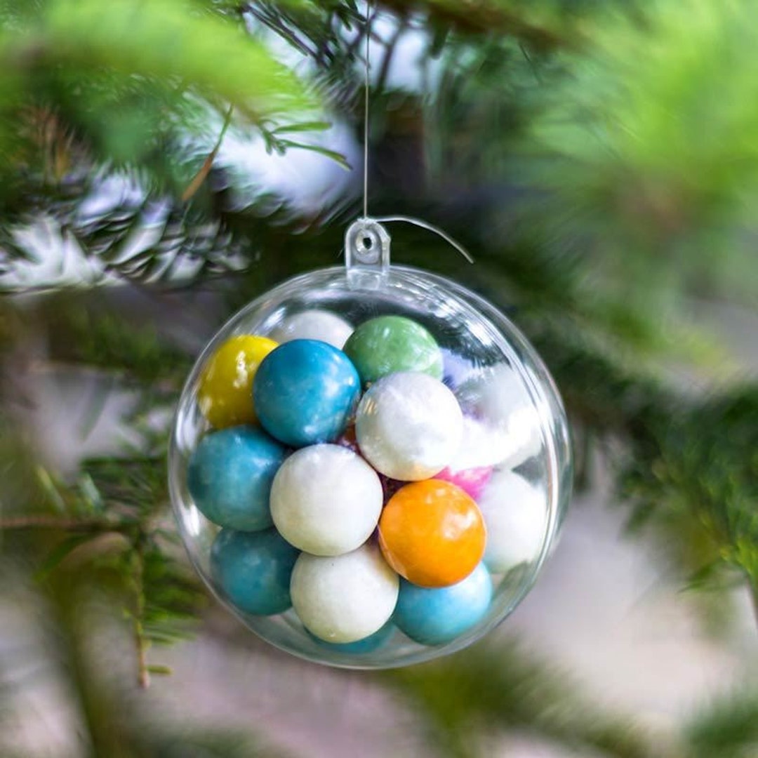 X10 Baubles Christmas Decorations 50mm Fillable Empty Clear Plastic ...