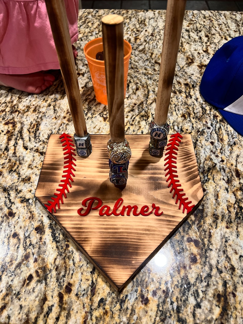 Homeplate Style Ring Holder Stand With Raised Acrylic Lettering and ...