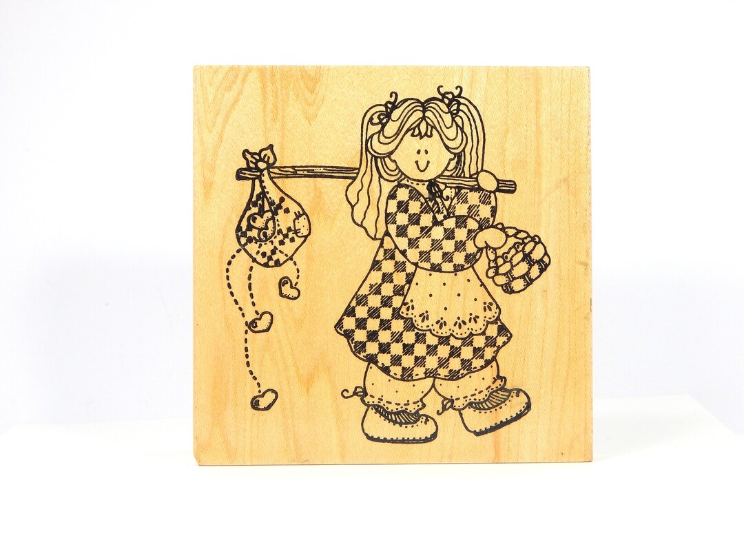GIRL With BINDLE, Rubber Stamp, Darcie's Country Folk - Etsy