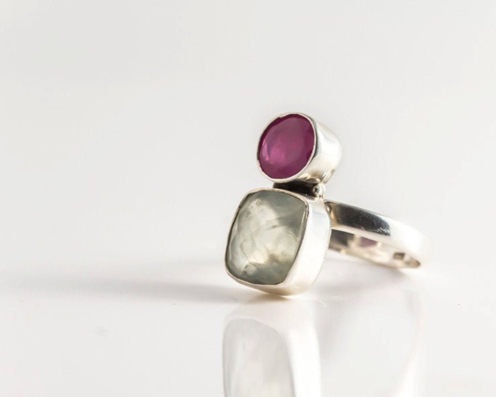 Pink Ruby and Green Amethyst Ring 925 Sterling Silver Ring - Etsy