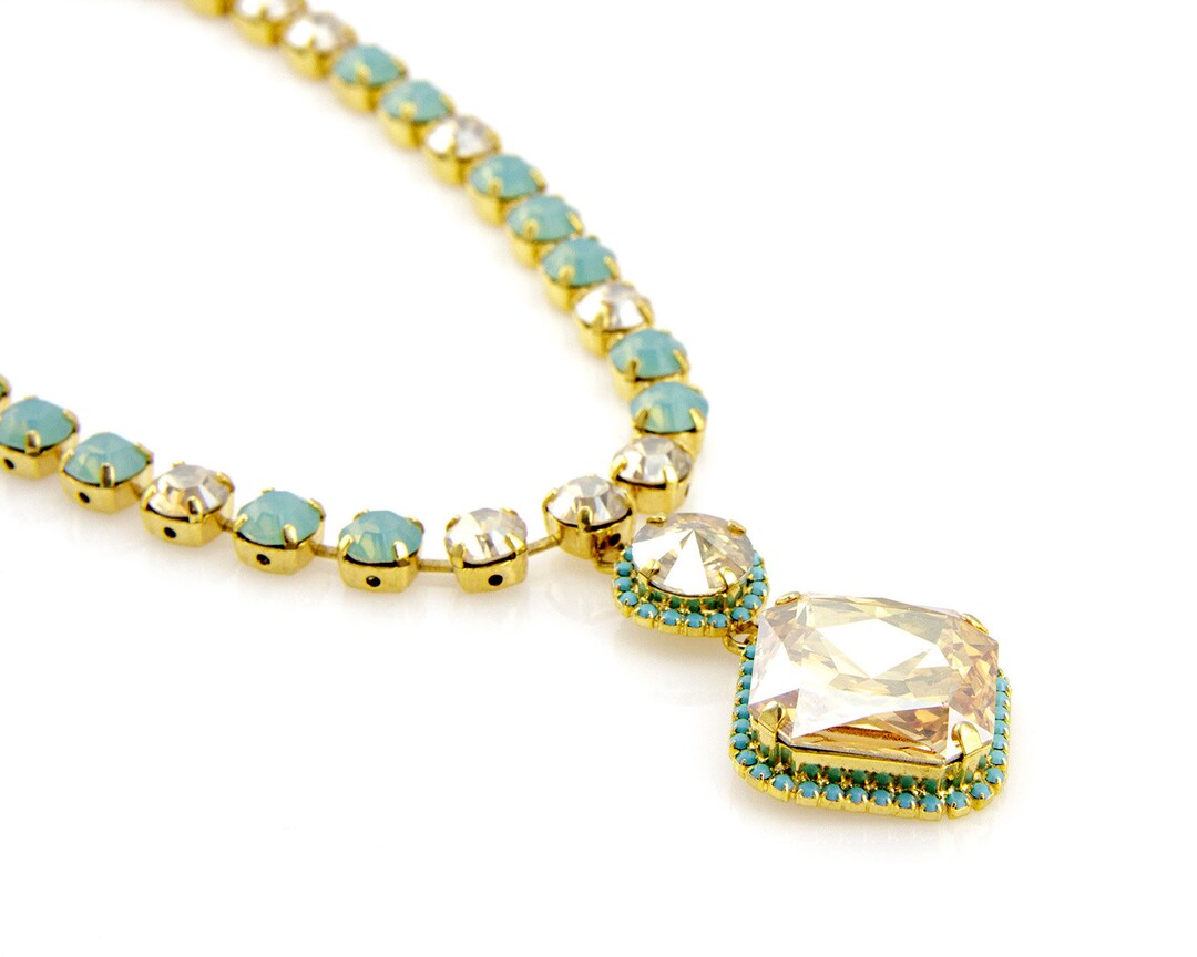 Swarovski Crystal Pendant, 14K Gold Plated Mint Swarovski Necklace ...