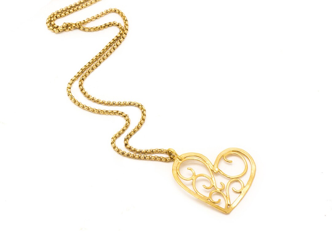 Lace Gold Heart Necklace, Large Gold Heart Pendant ,celtic Heart ...