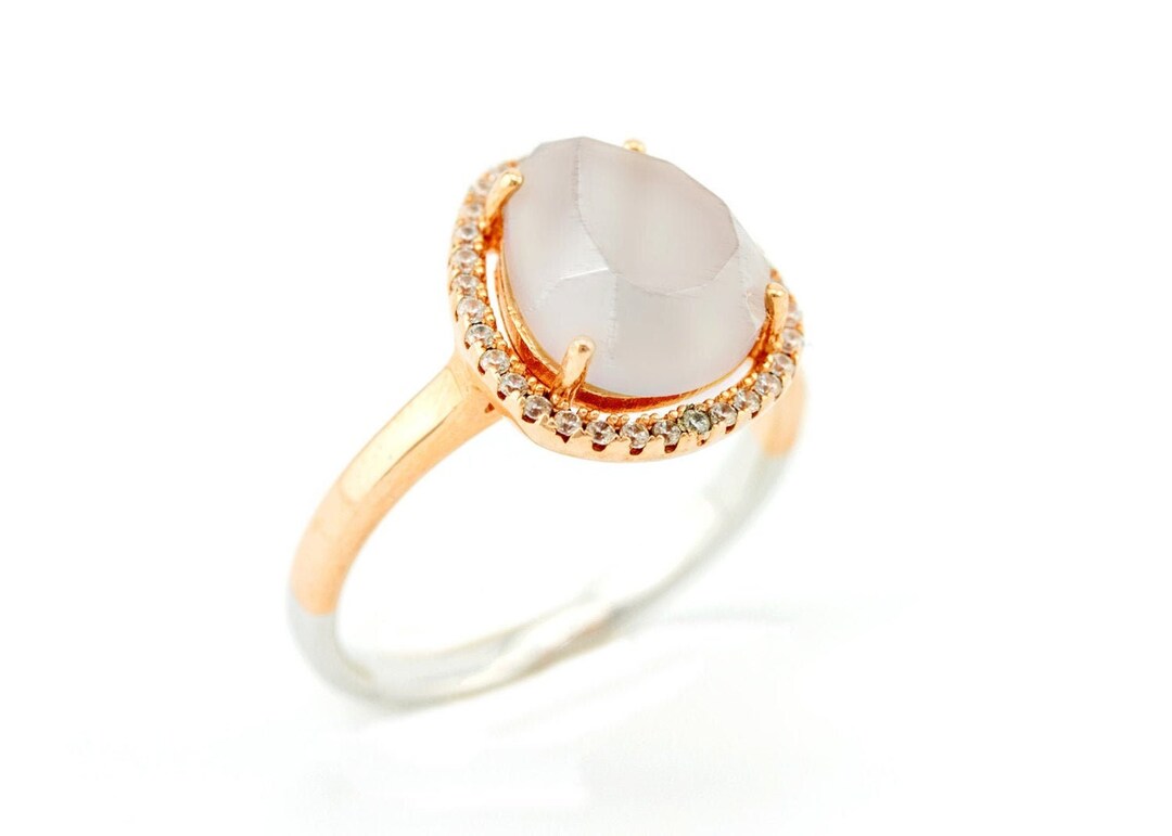 925 Sterling Silver Ring Plated With 14k Rose Gold Agate Gemstone ...