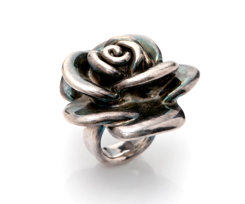Big Rose Flower Ring for Women Large Silver Flower Ring - Etsy