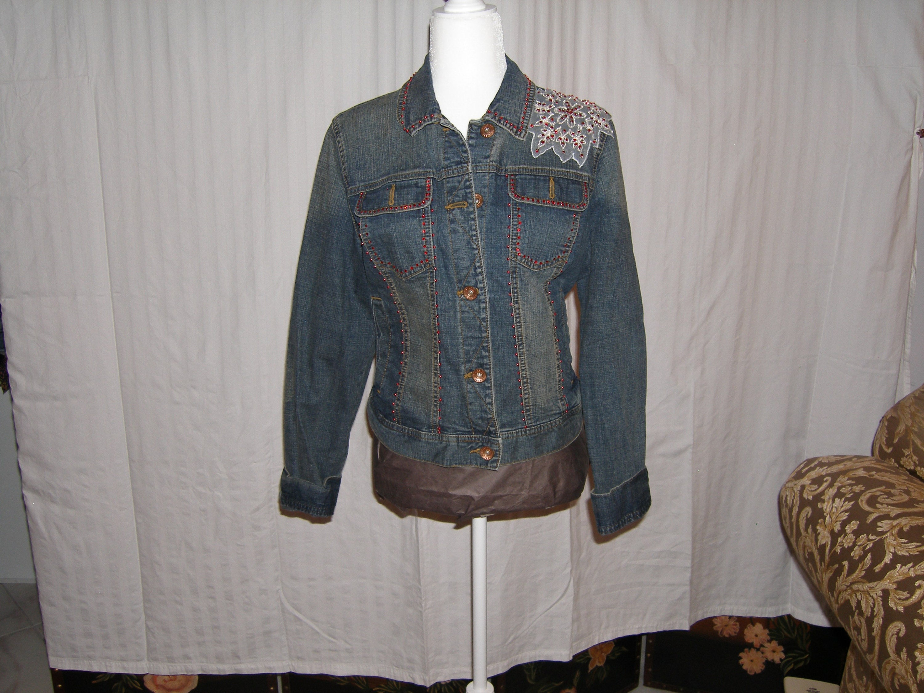 Women's Designer Jean Jacket Custom Embellished With Beads, Crystals ...
