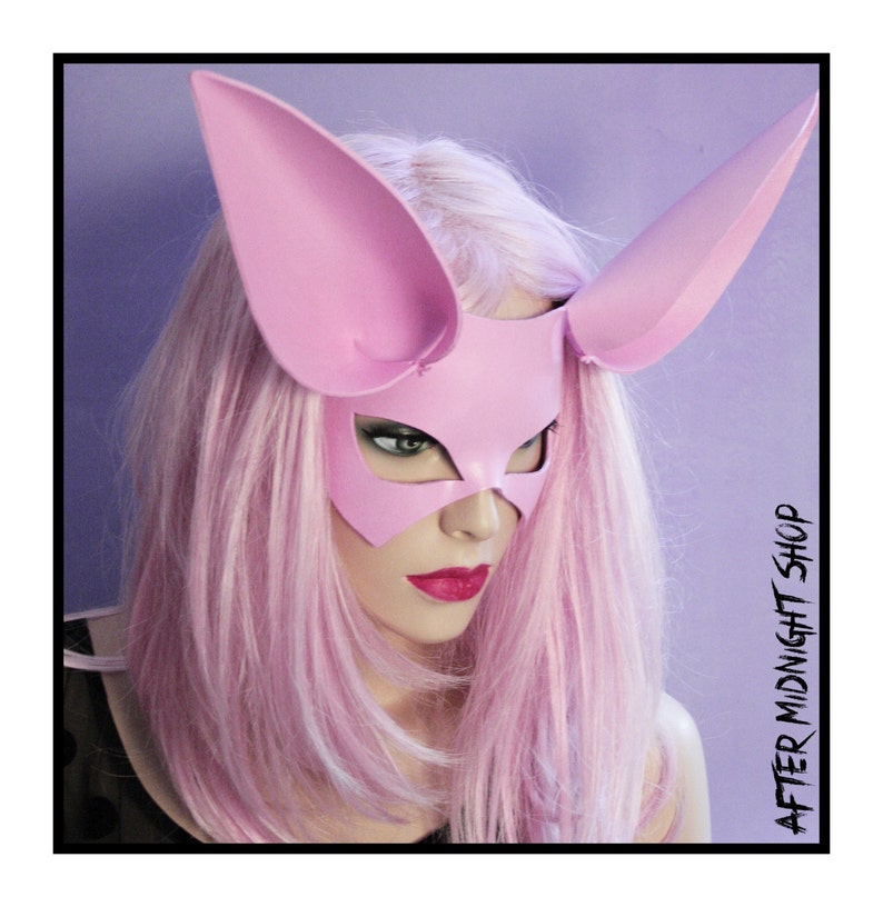 Light pastel pink bunny rabbit leather mask cosplay comicon | Etsy