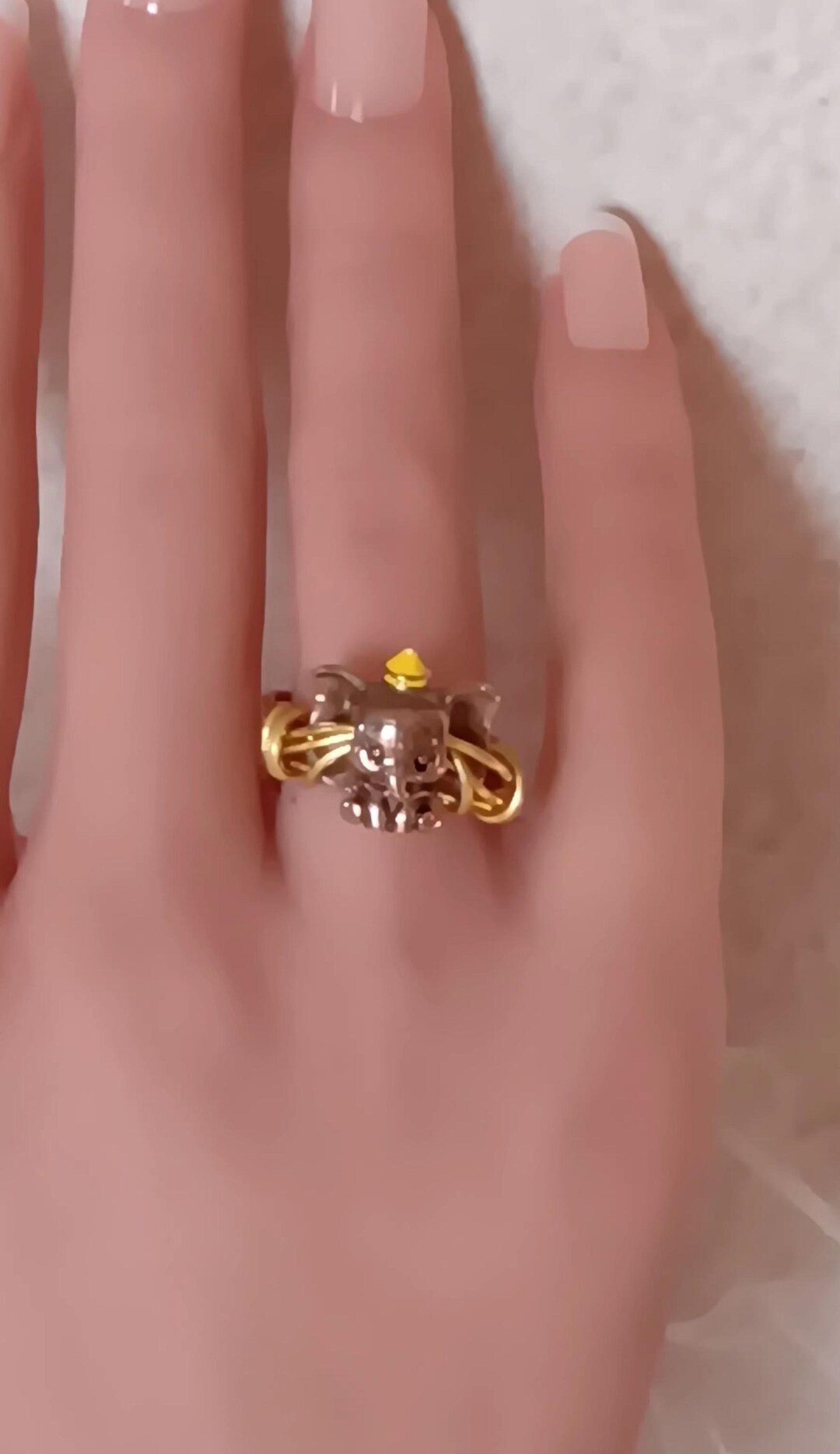 Cute Little Dumbo Charm Ring. Silver Elephant With a Yellow Cap. Yellow ...