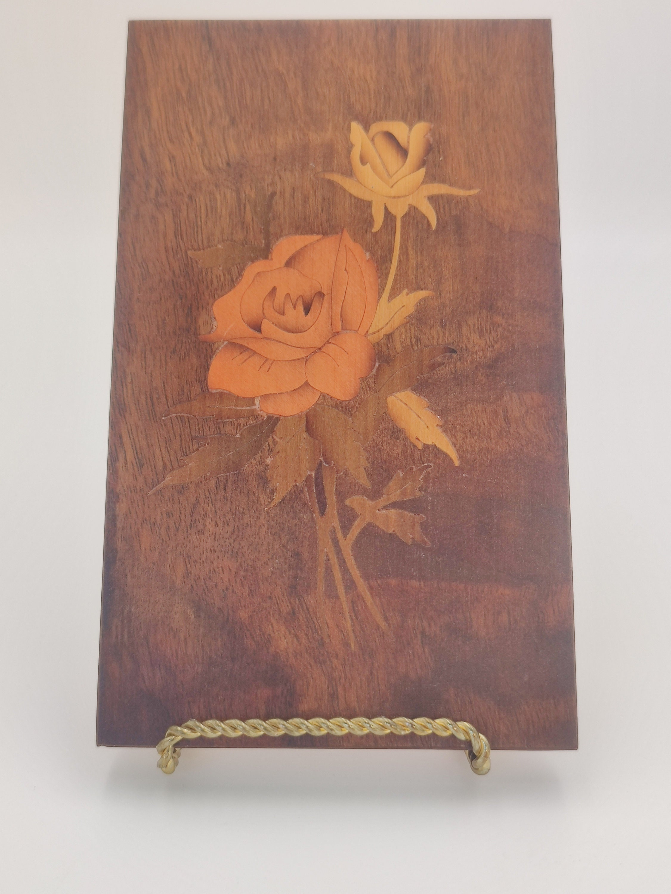 Wood teak Inlay Marquetry Flowers Wall Hanging - Etsy