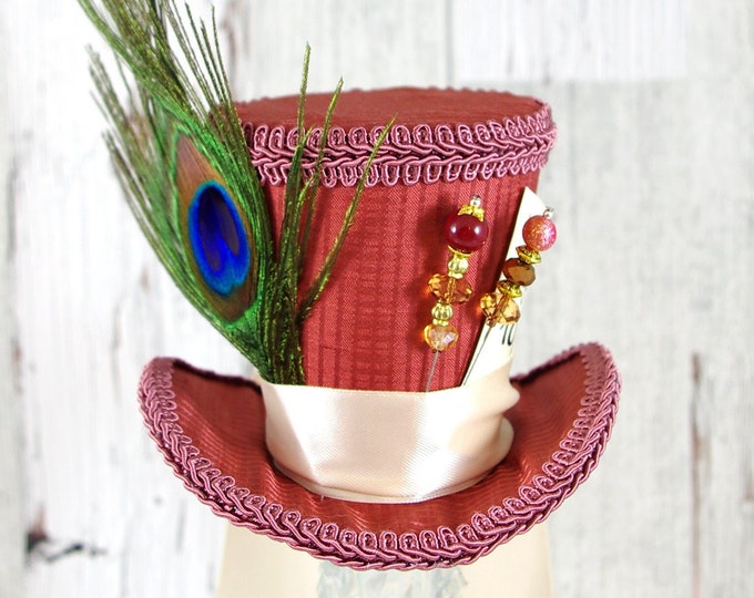 Teal, Gold and Pink Mad Hatter Style Medium Mini Top Hat Fascinator ...