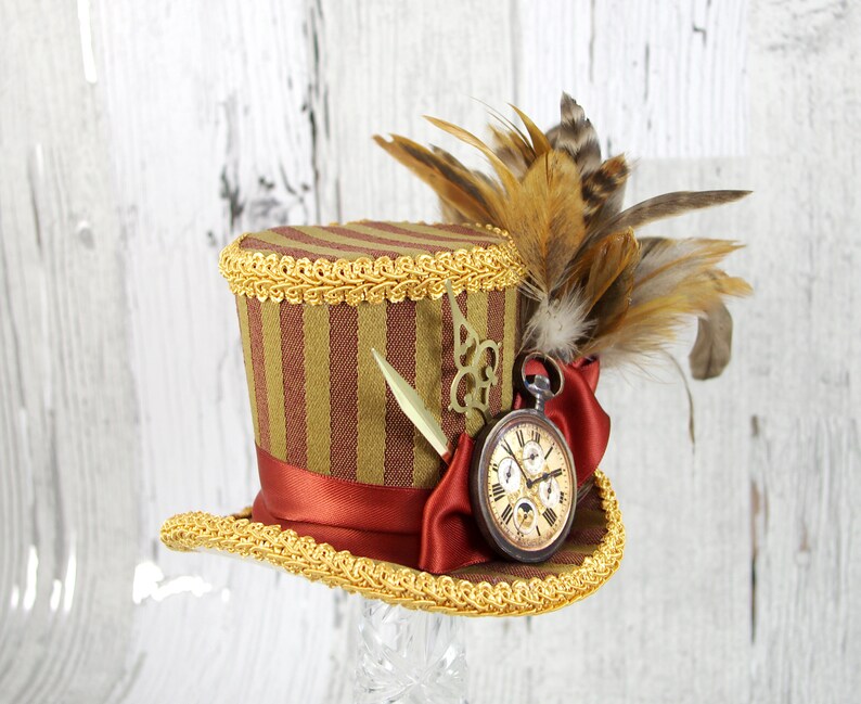 Rust Red and Gold Striped Pocket Watch Cutout Steampunk Medium | Etsy