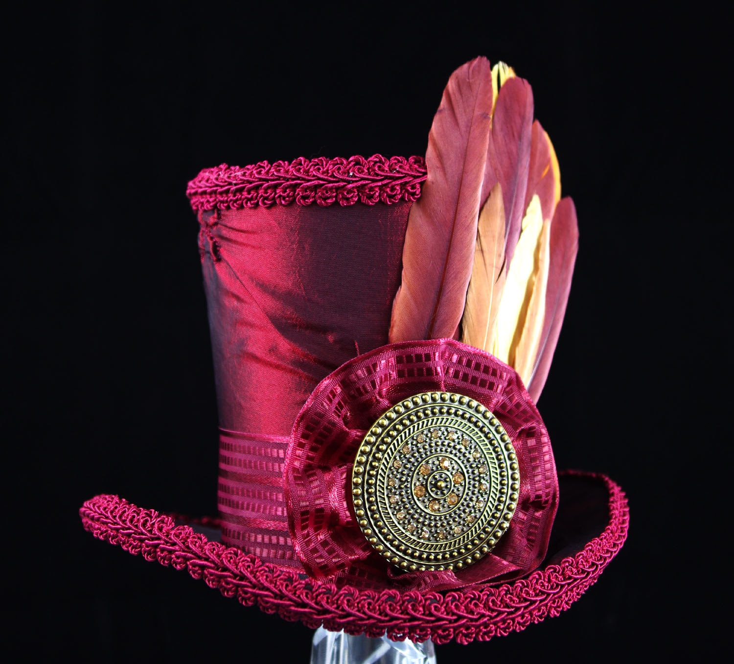 Oxblood Wine Red Tribal Feather Large Mini Top Hat Fascinator | Etsy