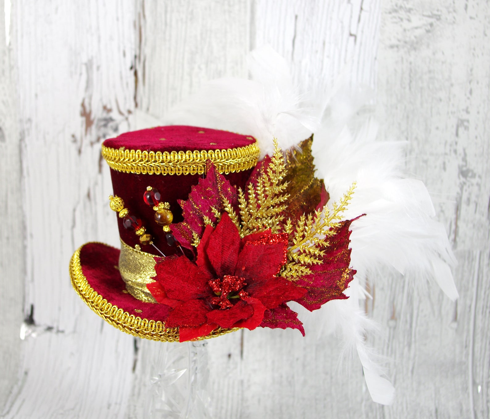 Red Gold and White Poinsettia Medium Mini Top Hat - Etsy