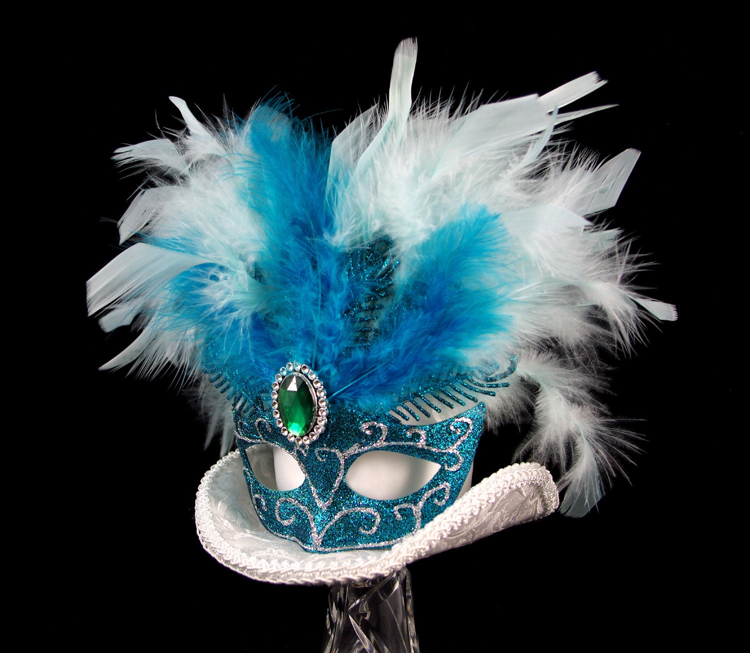 Mardi Gras Carnival White and Teal Mask Large Mini Top Hat | Etsy
