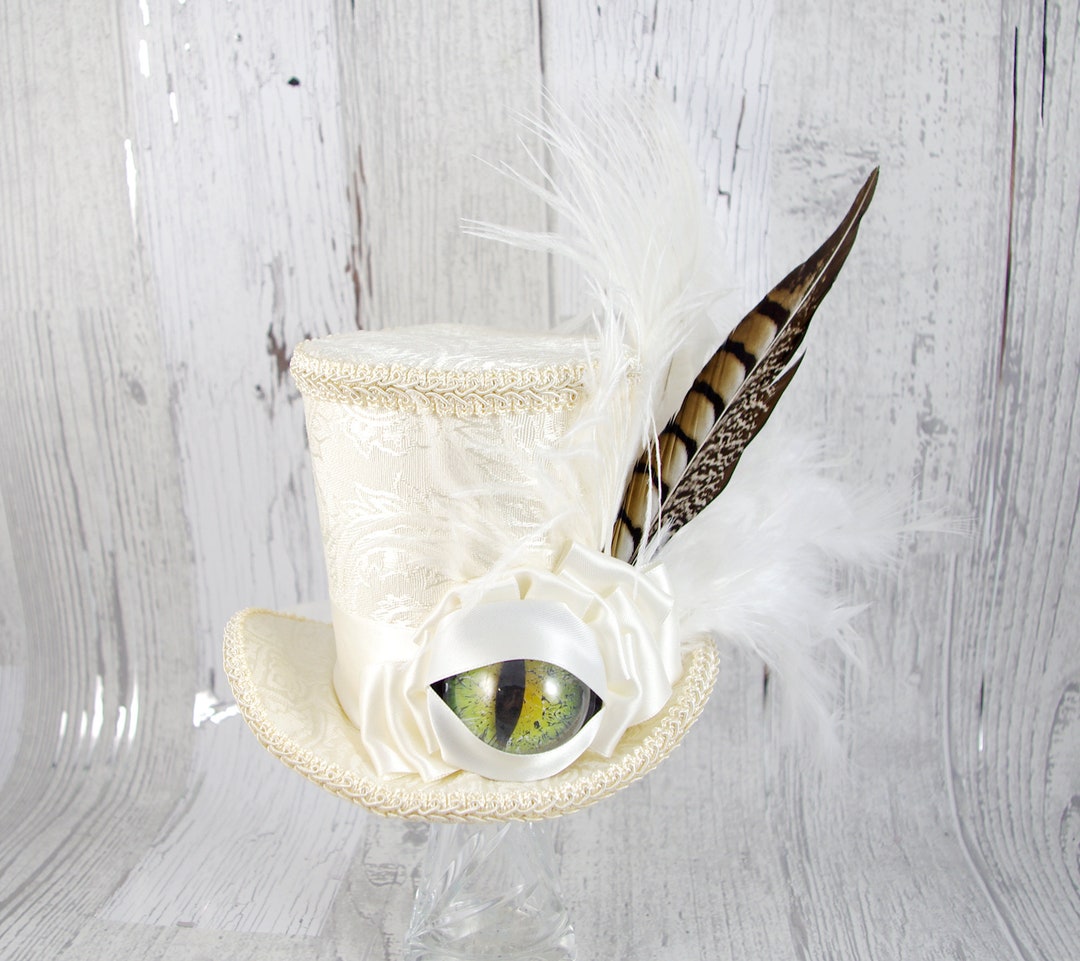 Dragon Eye Ivory Cream White Large Mini Top Hat Fascinator, Alice in ...