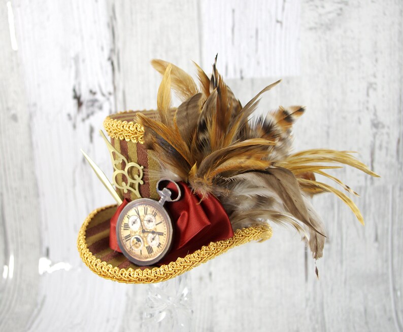 Rust Red and Gold Striped Pocket Watch Cutout Steampunk Medium | Etsy